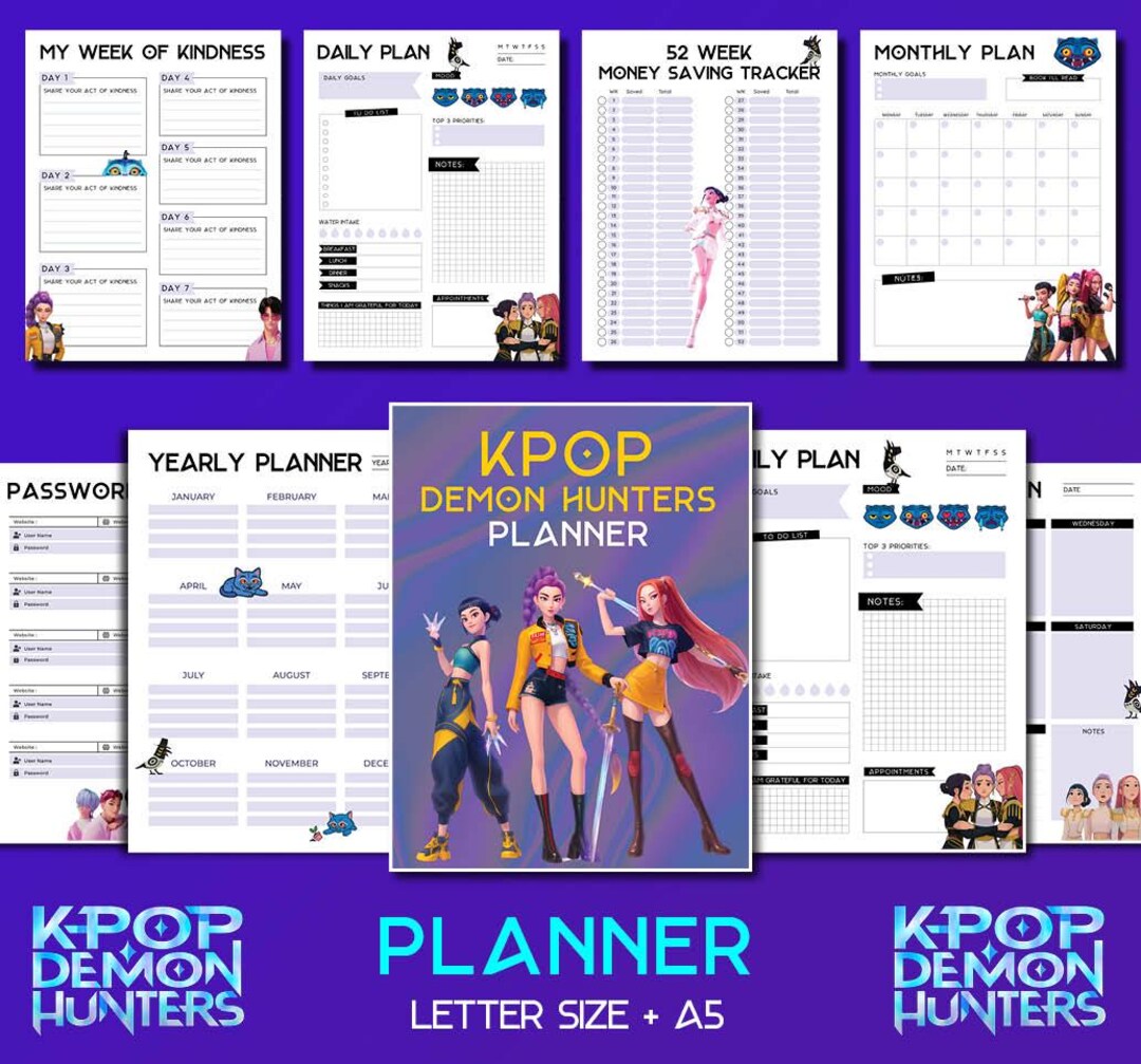 Kpop Demon Hunter Planner Journal | Printable Party Daily Monthly ...