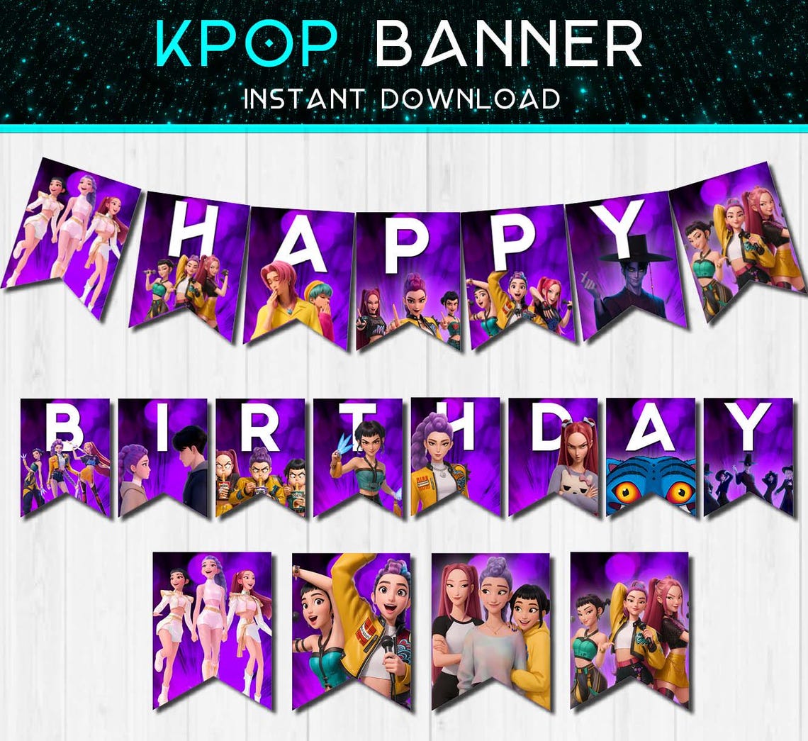 K-pop Demon Hunter Banner Flags | Bunting Banner Huntrix Party ...