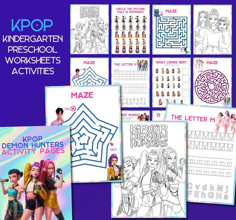 60 Pages Kpop Demon Hunter Activities Game Printable Kindergarten