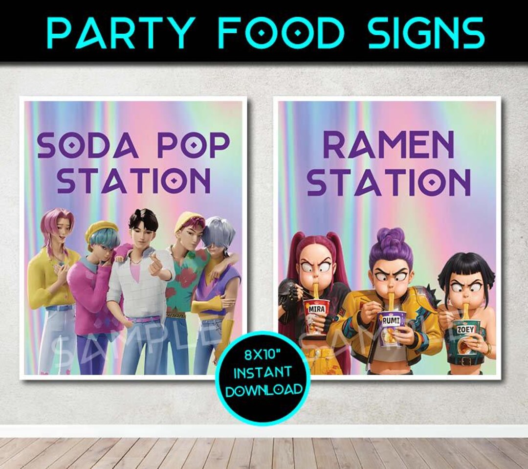 K-pop Demon Hunter Food Signs Ramen Bar Soda Pop | Birthday Party Favor ...