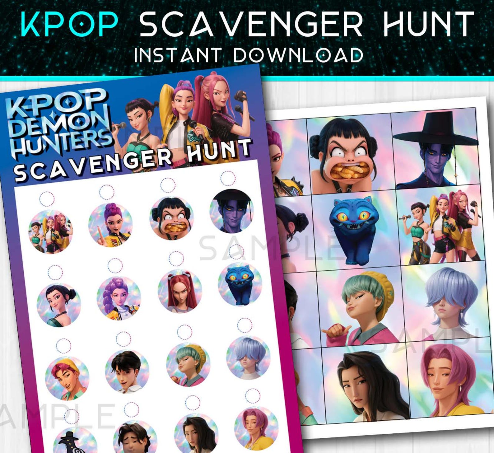 K-pop Demon Hunter Scavenger Hunt Checklist Game | Party Printable ...