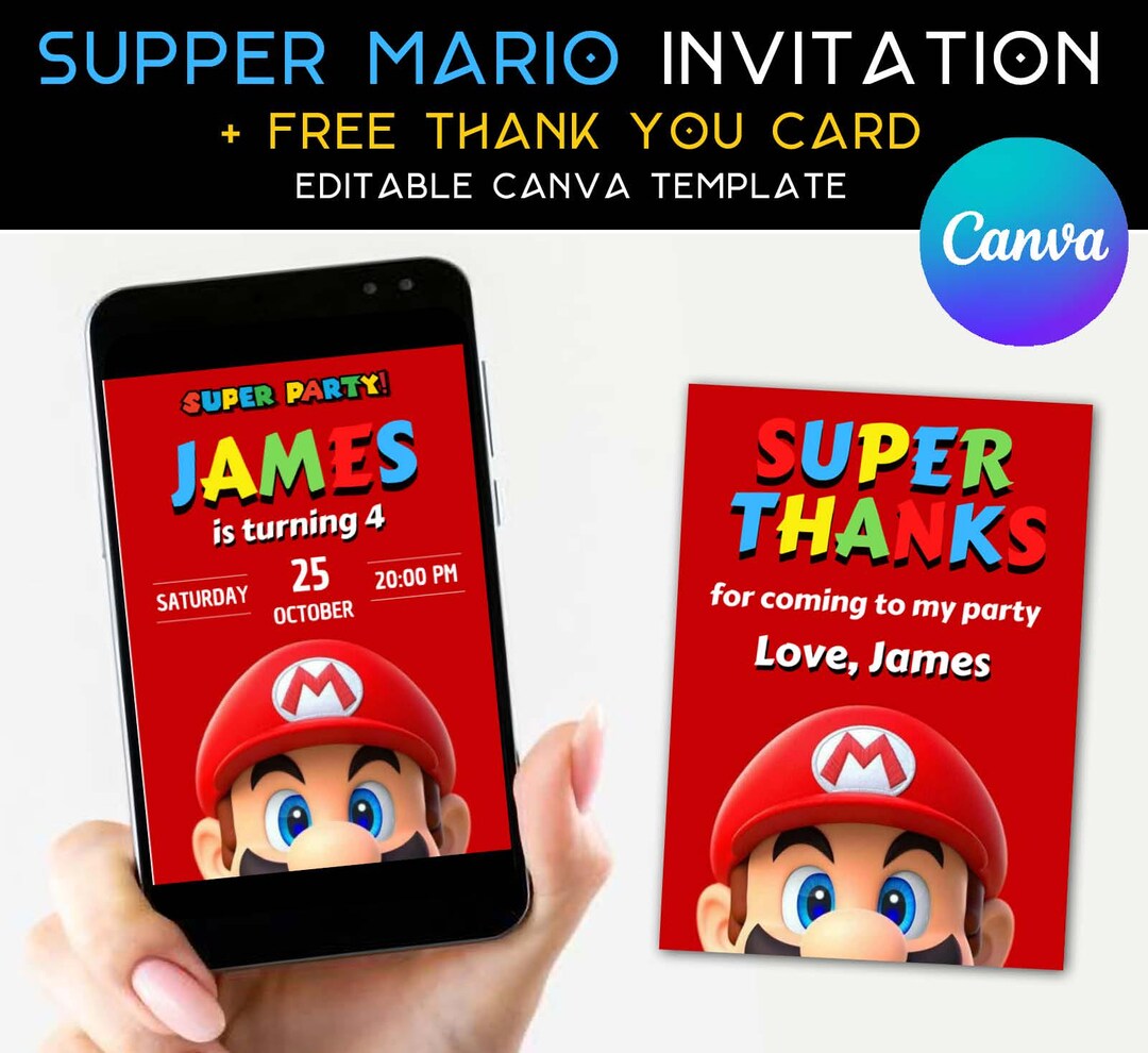 Super Mario Editable Invitation | Mario Bros Birthday Invitation Party ...