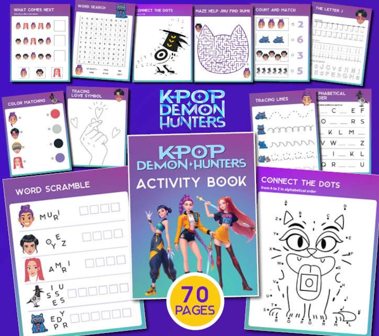 70 Pages Kpop Demon Hunter Activities Game | Printable Kindergarten ...