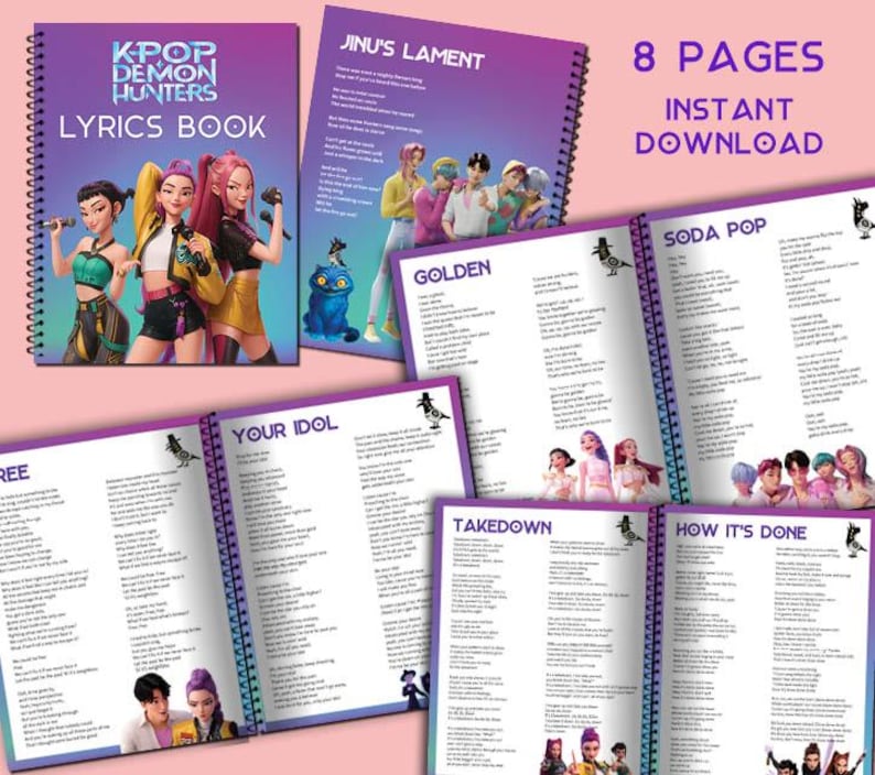 K-pop Demon Hunter Lyrics Book | Birthday Song Book Party Favor | Sing ...