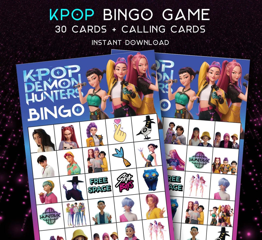 K-pop Demon Hunter Kids Bingo Game 30 Cards | Huntrix Lotto Birthday ...