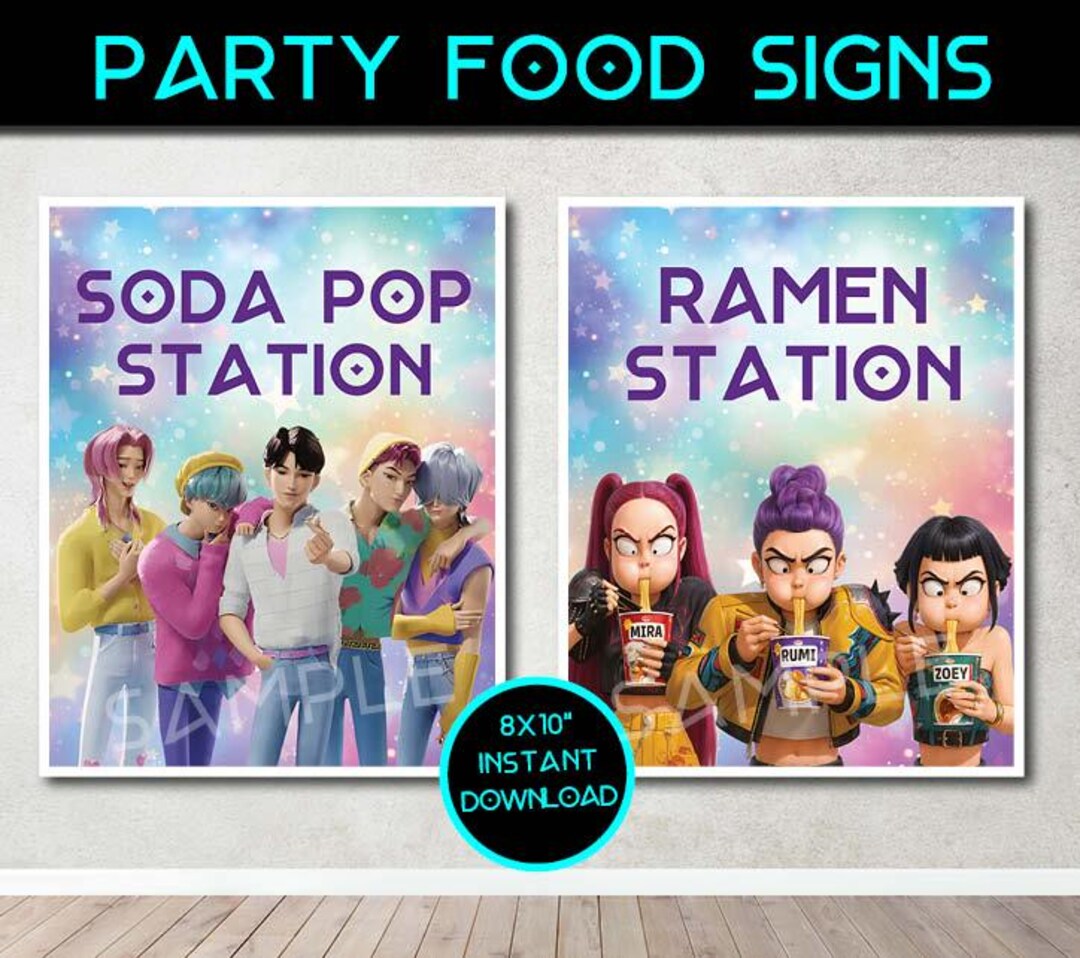 K-pop Demon Hunter Food Signs Ramen Bar Soda Pop | Birthday Party Favor ...