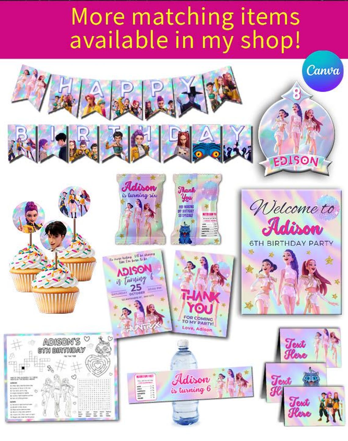 K-pop Demon Hunter Kids Bingo Game 30 Cards | Huntrix Lotto Birthday ...