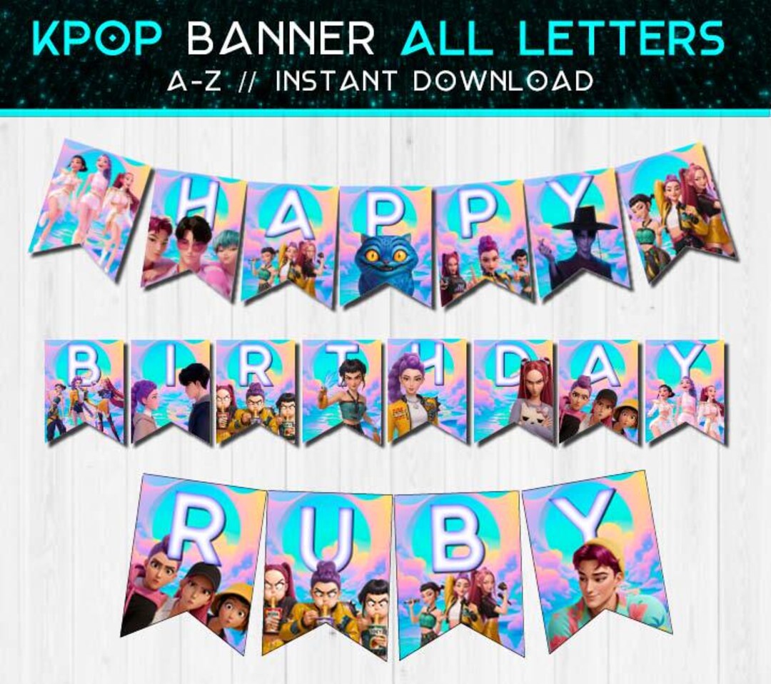 K-pop Demon Hunter Banner ALL Letters | Bunting Banner Huntrix Party ...