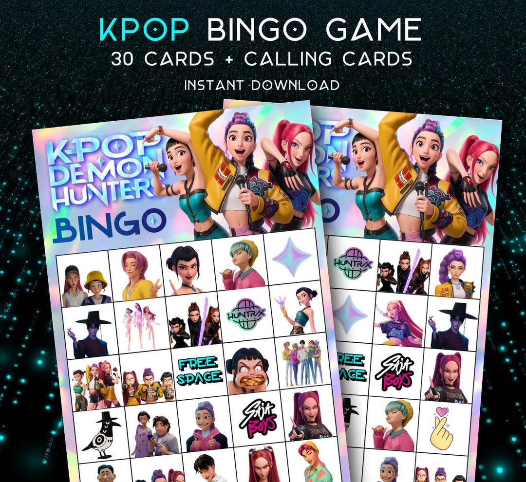 K-pop Demon Hunter Kids Bingo Game 30 Cards | Huntrix Lotto Birthday ...