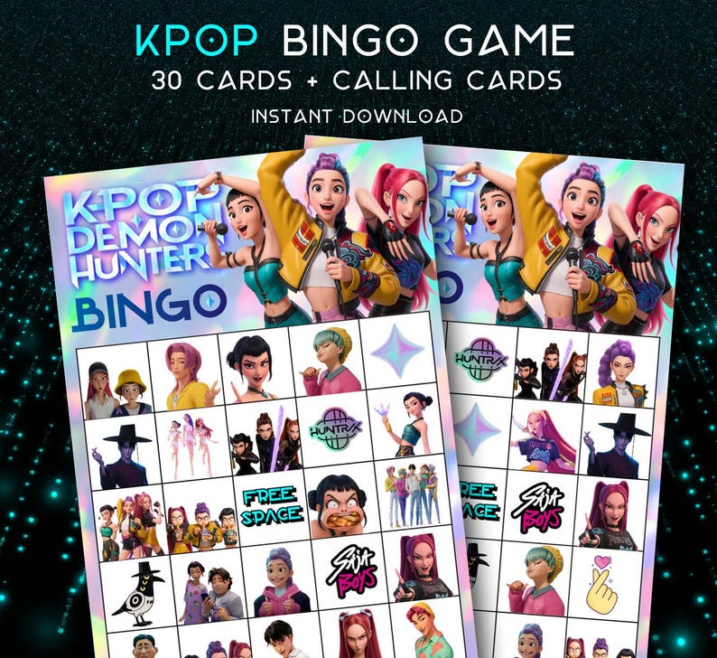 K-pop Demon Hunter Kids Bingo Game 30 Cards | Huntrix Lotto Birthday ...