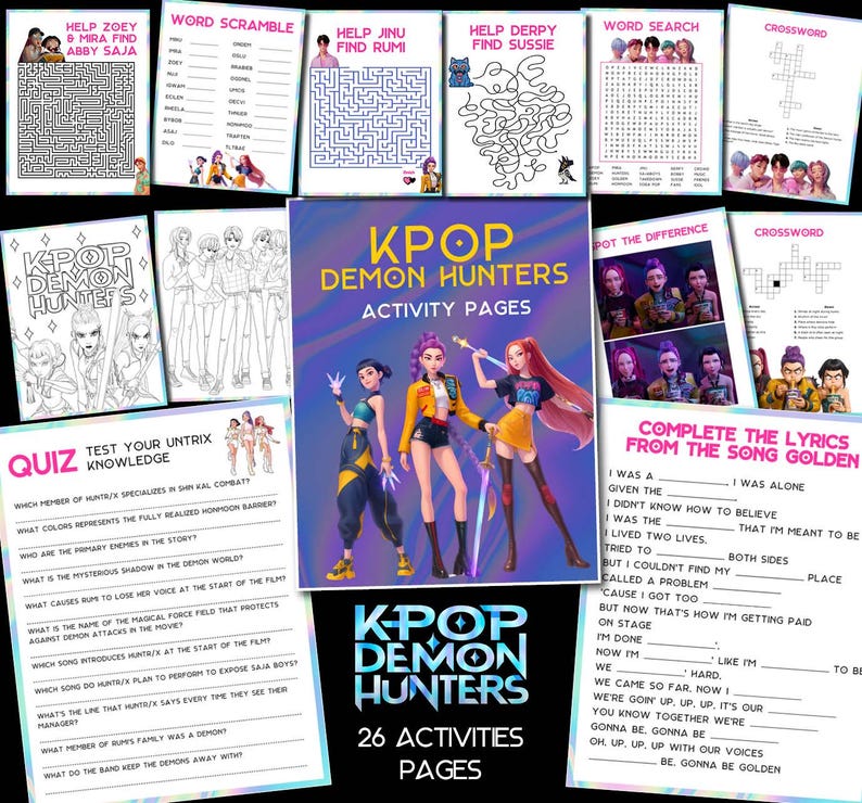 Pages Kpop Demon Hunter Activities Games | Printable Party Fun Games ...
