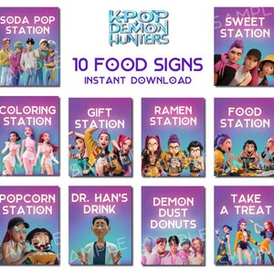 K-pop Demon Hunter Food Signs Ramen Bar Soda Pop | Birthday Party Favor ...