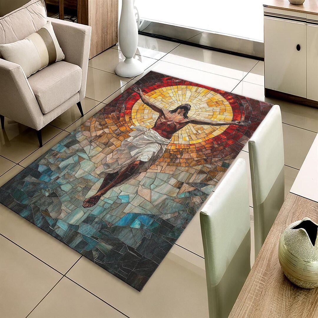 Stained Glass Mosaic Rug, Christ Figure Art, Religious Home Decor ...