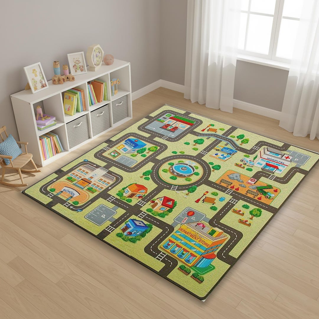 City Map Playmat, Car Play Rug, Kids Play Rug,vehicle Themed Mat,kids ...