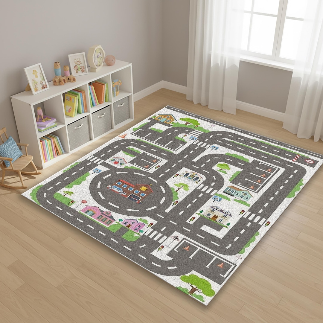 City Map Playmat, Toy Car Play Rug, City Services Road Map, School ...