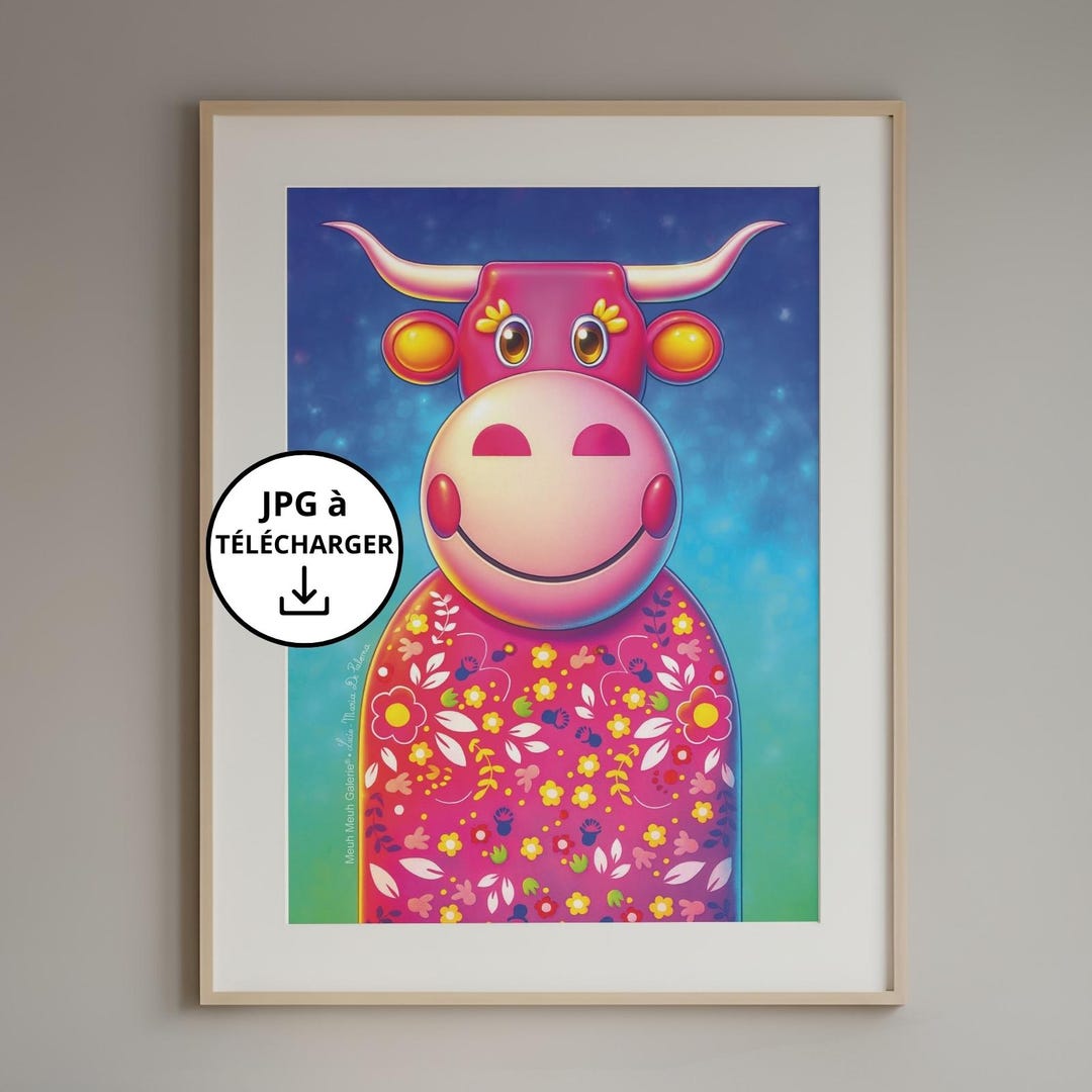 Printable Flower Cow Poster, Instant Digital Download, Moo Moo Gallery ...