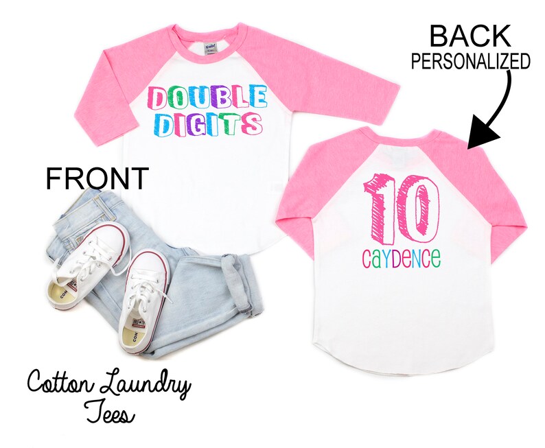 DOUBLE DIGITS Tenth birthday girls birthday 10 year old raglan | Etsy