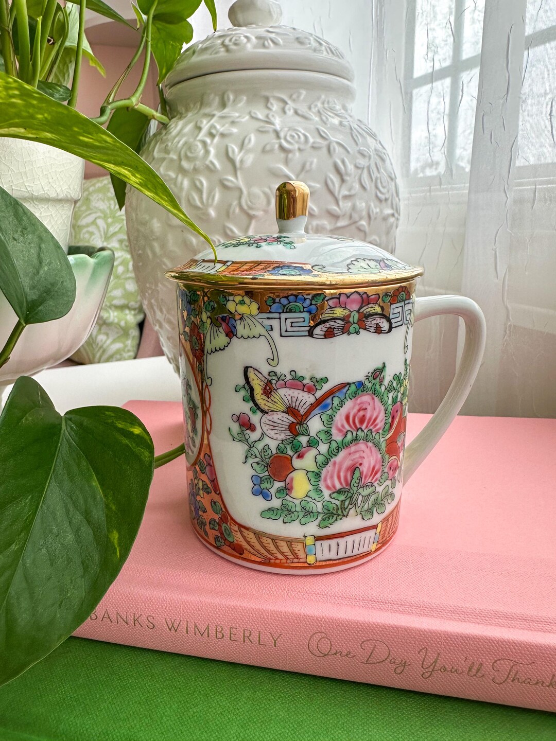 Vintage Famille Rose Pink Porcelain Chinoiserie Lidded Tea Cup Mug - Etsy