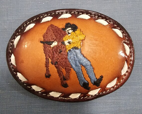 Vintage Tony Lama Leather Belt Buckle - Gem