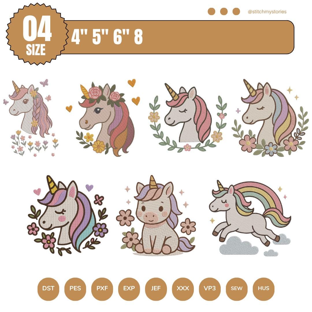 Unicorn Head Embroidery Design | Golden Horn, Flowers (instant Download ...