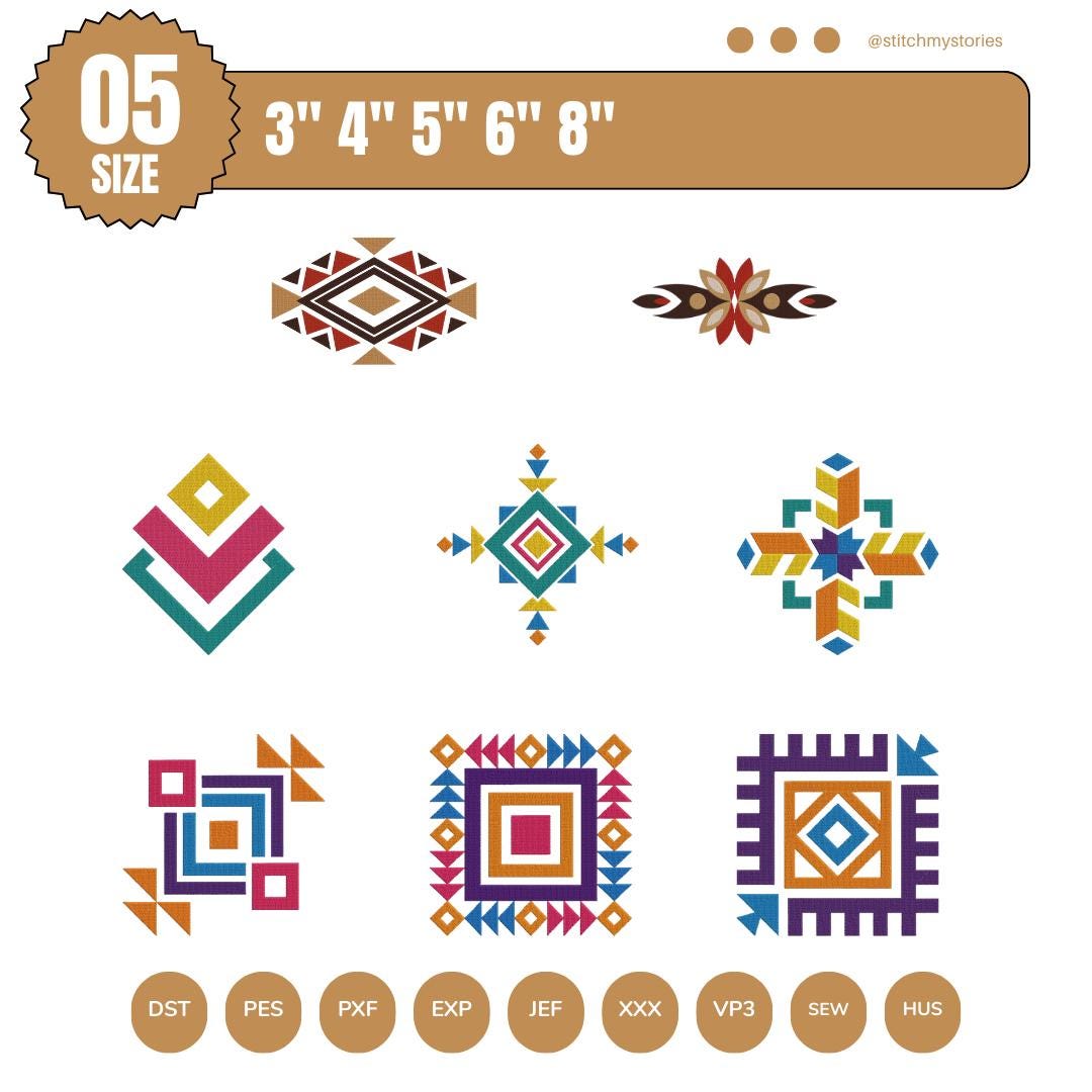 Tribal Geometric Embroidery Design, Aztec Style Machine Embroidery File ...