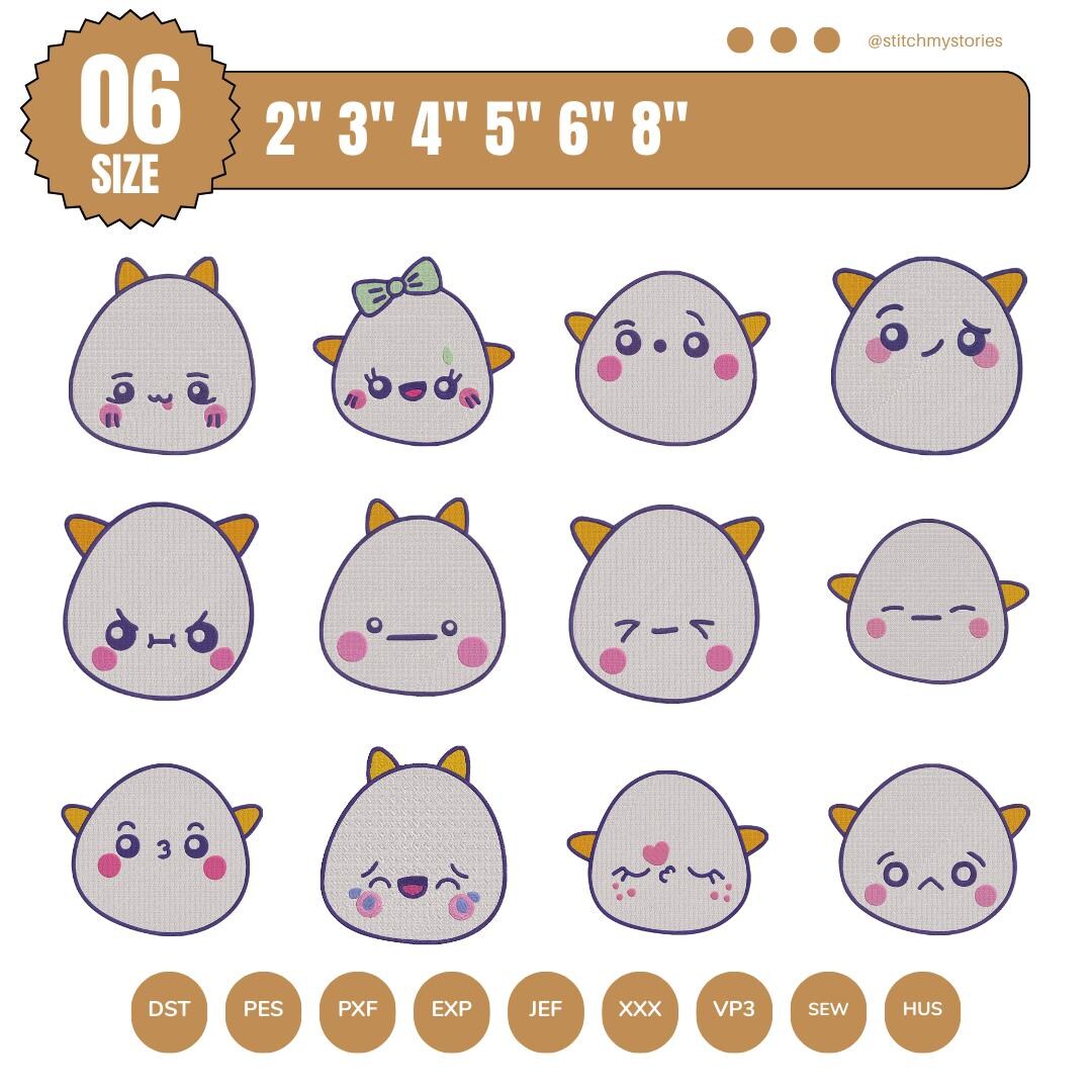 Kawaii Emoji Embroidery Designs – Chat Face Icon Set (digital Download ...