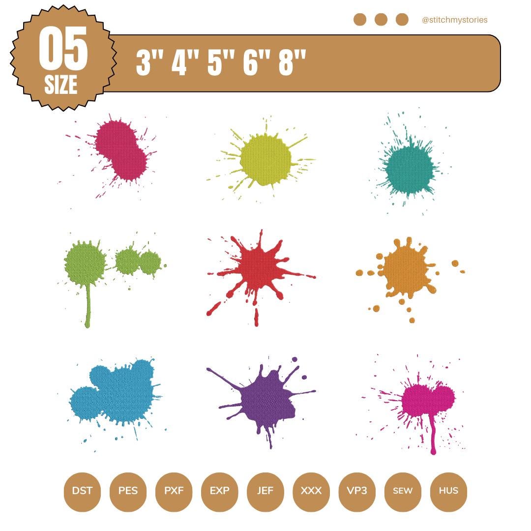 Paint Splatter Embroidery Designs, Artsy Ink Splats (digital Download ...