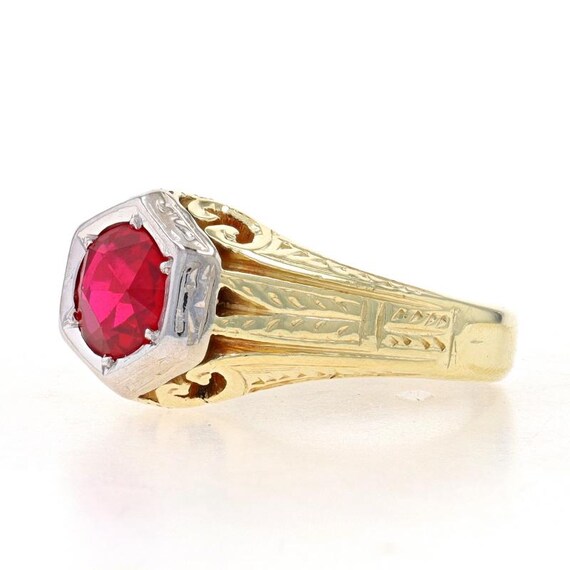 Yellow Gold Lab-Created Ruby Art Deco Men's Ring 10k … - Gem