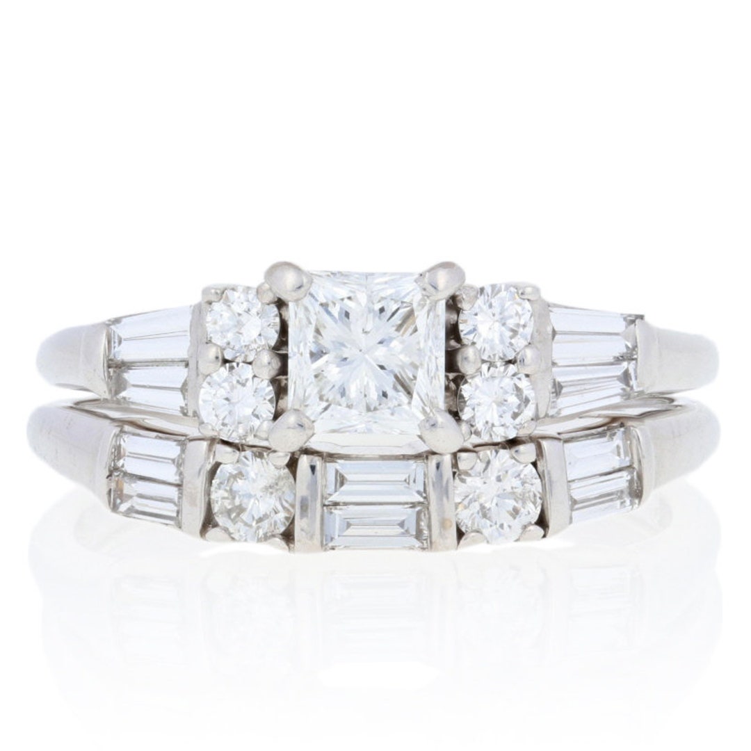 1.22ctw Princess Diamond Engagement Ring & Curved Wedding Band - Etsy