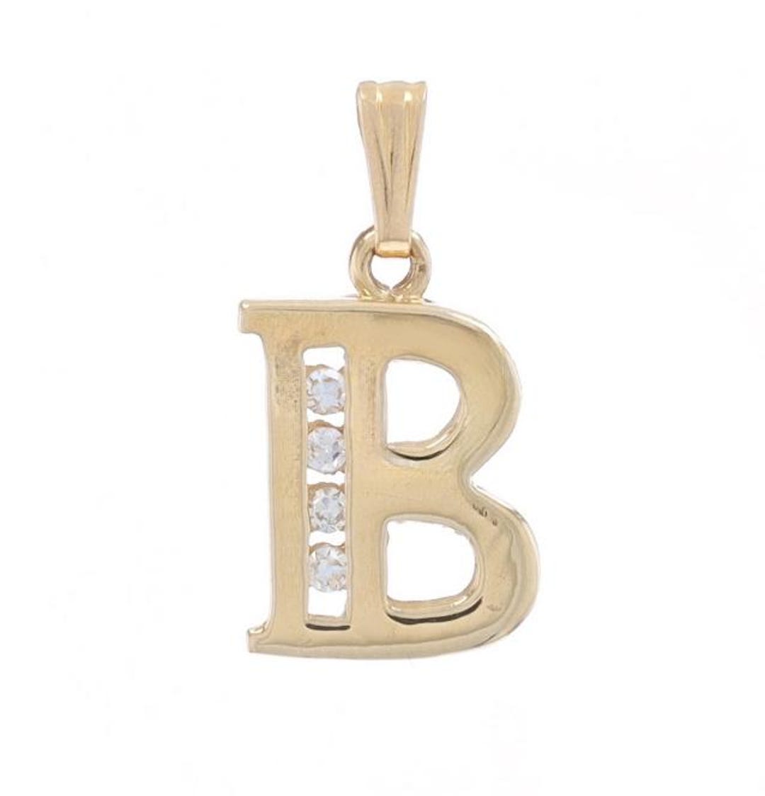 Yellow Gold Diamond Initial B Pendant 14k Single Monogram Letter - Etsy