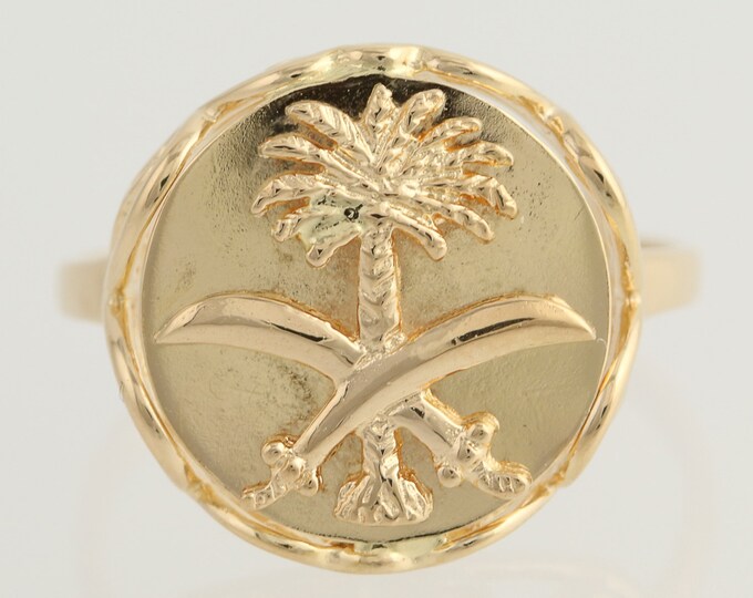 Saudi Arabia Ring - 18k Yellow Gold Palm Tree & Scimitar Swords Women's ...