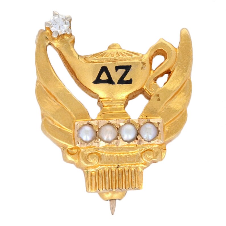 Delta Zeta Badge 14k Gold 1956 Sorority Diamond Pearls Greek - Etsy