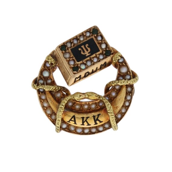 Alpha Kappa Kappa Badge 14k Gold Seed Pearls & Glass Antique | Etsy