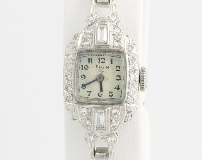 Vintage Elgin Diamond Women's Watch 6 900 Platinum High Karat Natural 1 ...