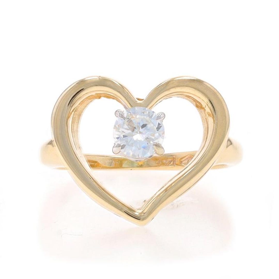 Yellow Gold Diamond Heart Solitaire Ring 14k Round Brilliant .20ct Love ...