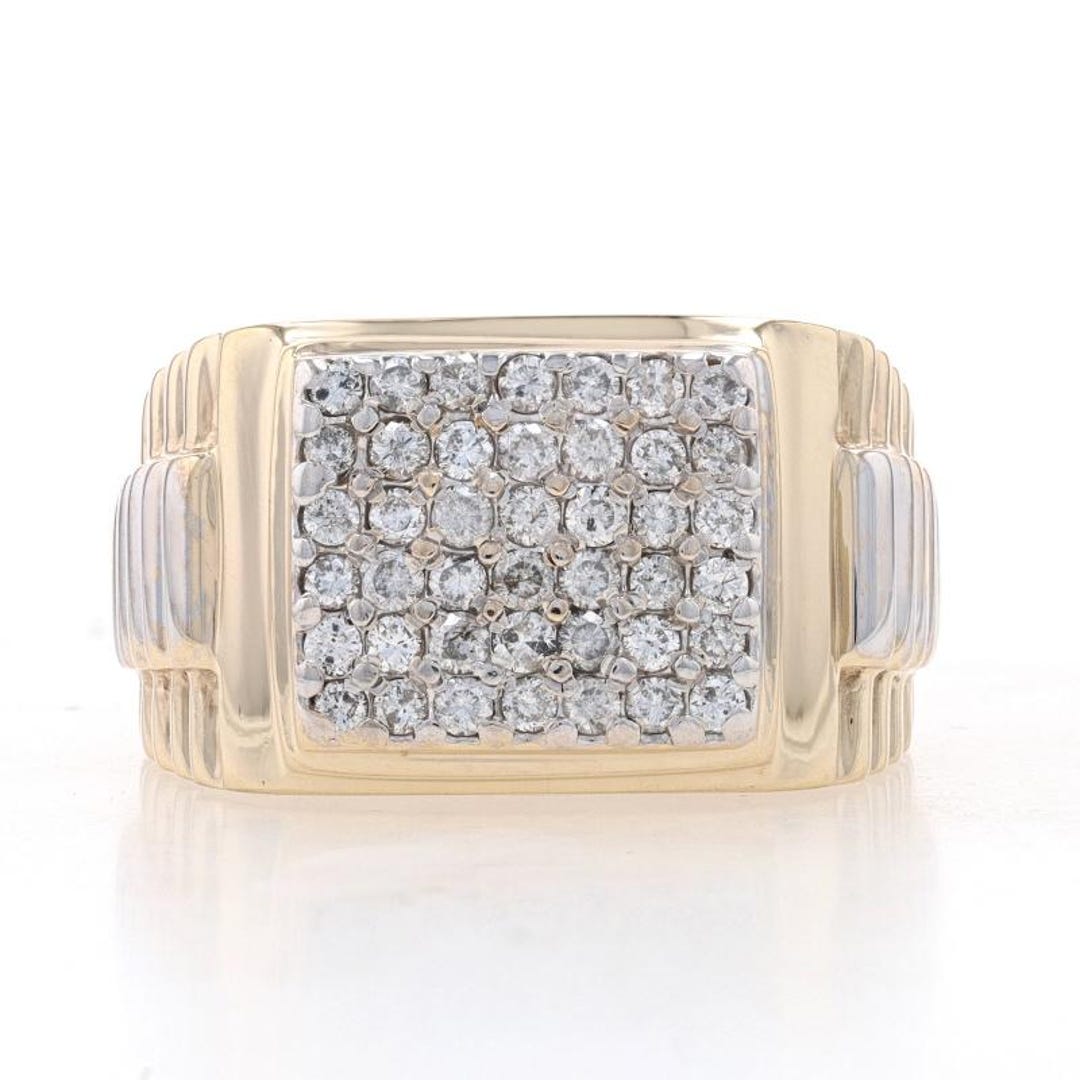 Yellow Gold Diamond Men's Ring - 10k Round Brilliant 1.00ctw Cluster - Etsy