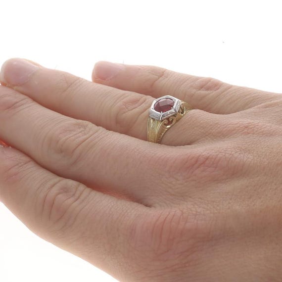 Yellow Gold Lab-Created Ruby Art Deco Men's Ring 10k … - Gem