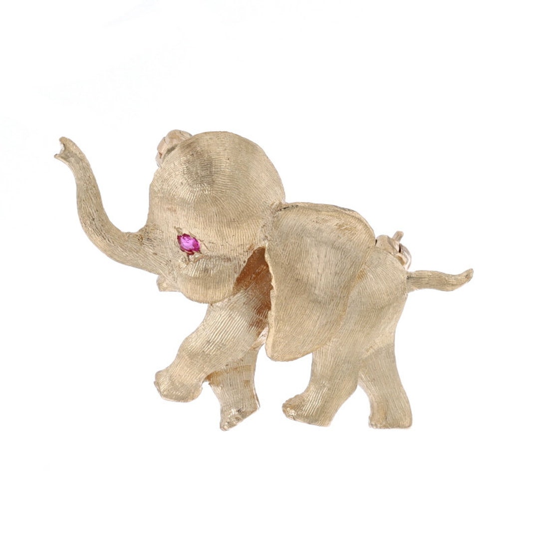 Yellow Gold Ruby Vintage Baby Elephant Brooch 14k Playful Pachyderm ...