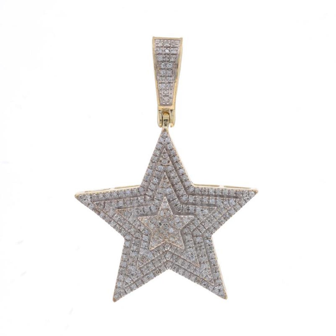 Yellow Gold Diamond Tiered Stars Cluster Pendant 10k .75ctw Celestial ...