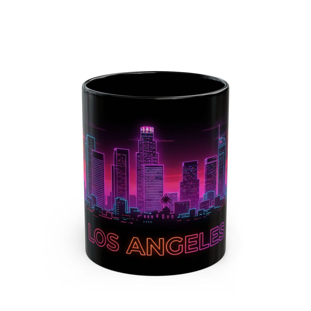 Los Angeles California Neon Skyline Mug | Sunset Glow Design | Minimal ...