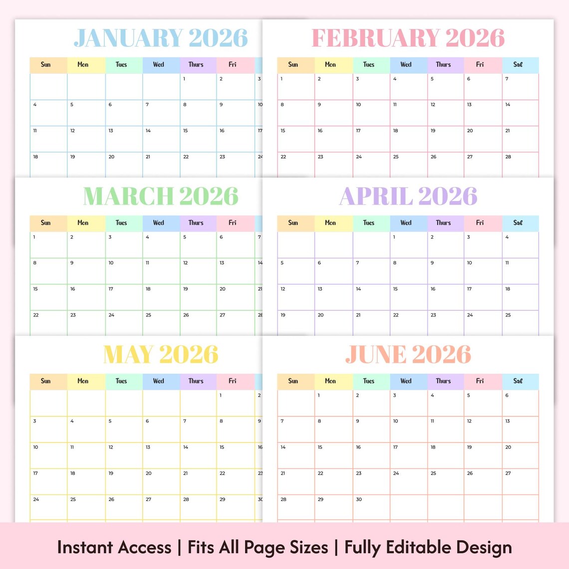 2026 Monthly Calendar by Sprinkle Shades, Editable PDF Printable ...