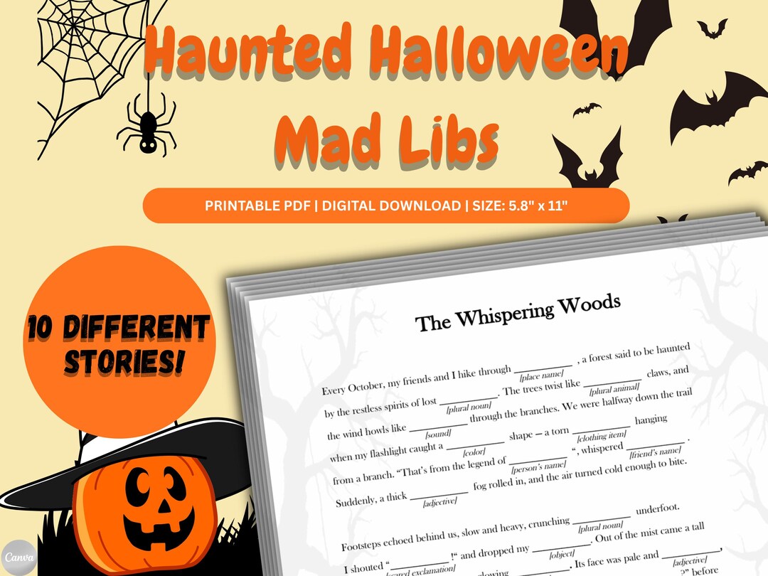 Haunted Halloween Mad Libs Game: Spooky-funny Stories (PDF Download) - Etsy