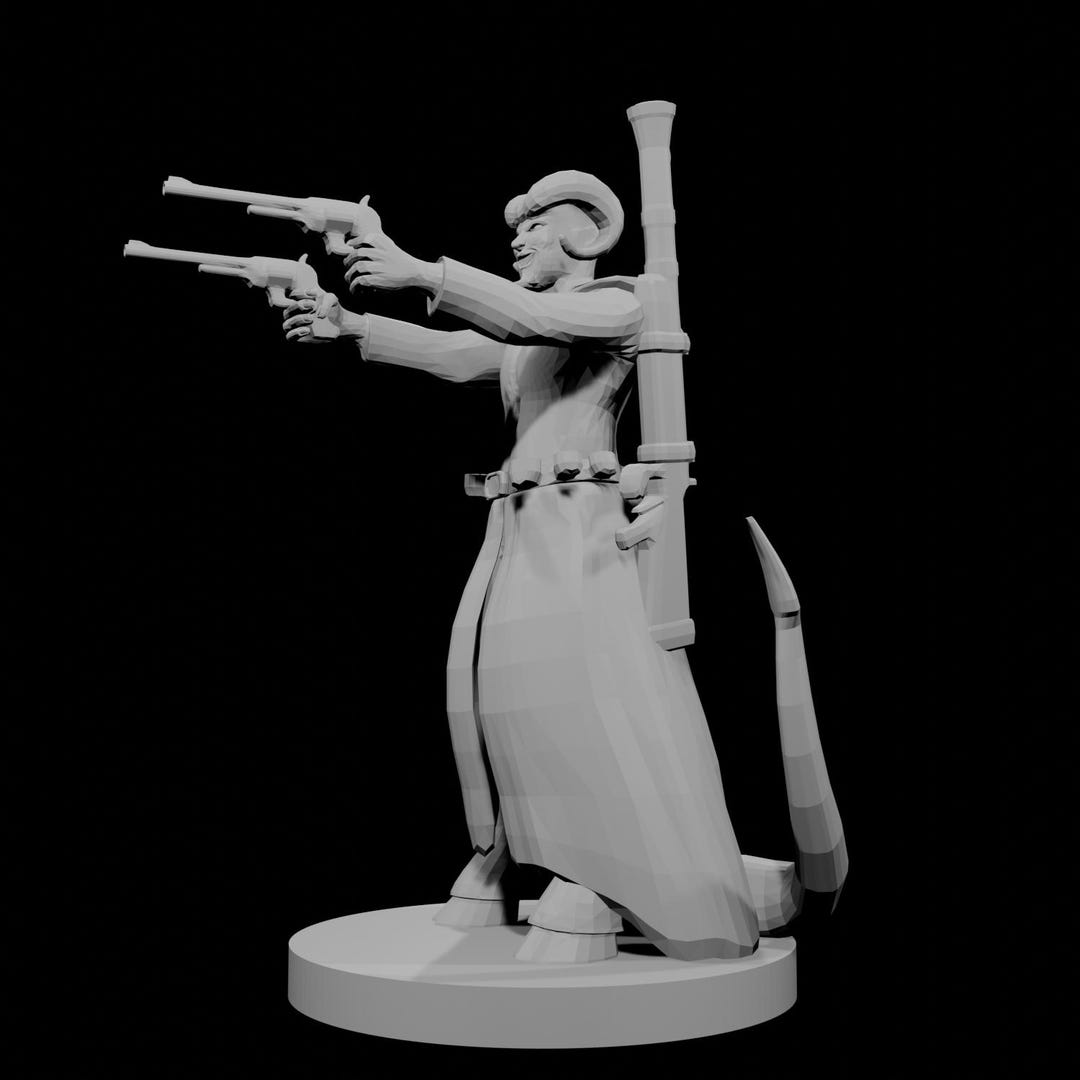 Tiefling Gunslinger Miniature, Two Pistols (unpainted Grey Resin) - Etsy
