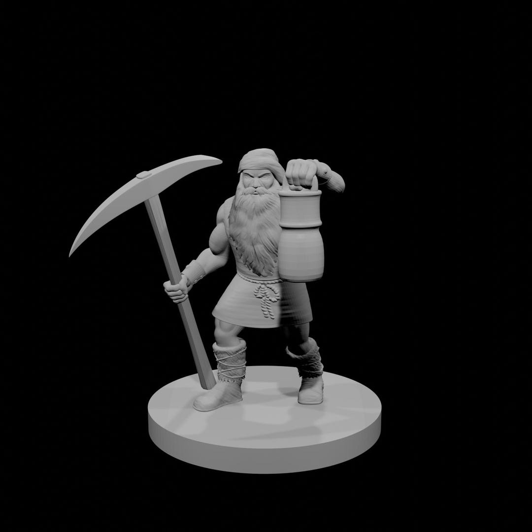 Dwarf Miner Miniature: 3D Printed RPG Figure, Unpainted Grey Resin - Etsy