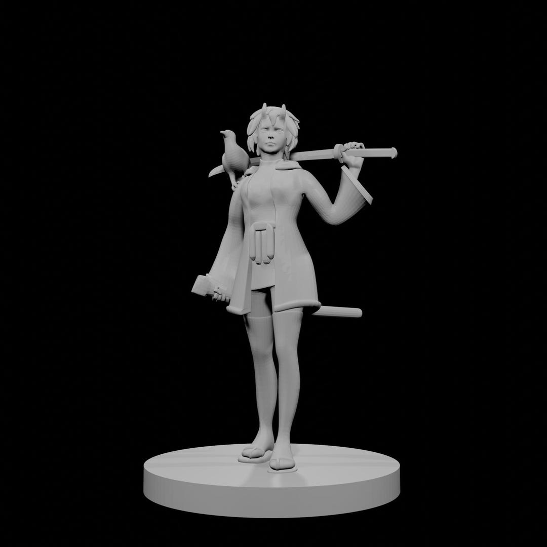 Tiefling Samurai Miniature, Raven Companion (unpainted 28mm RPG) - Etsy