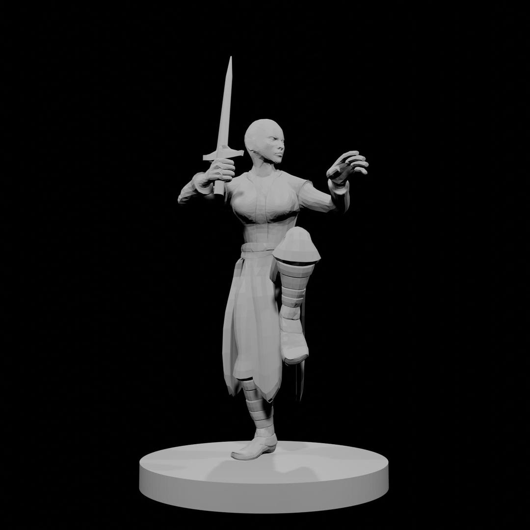 Female Monk RPG Miniature - Bald, Short Sword, Grey Resin - Etsy