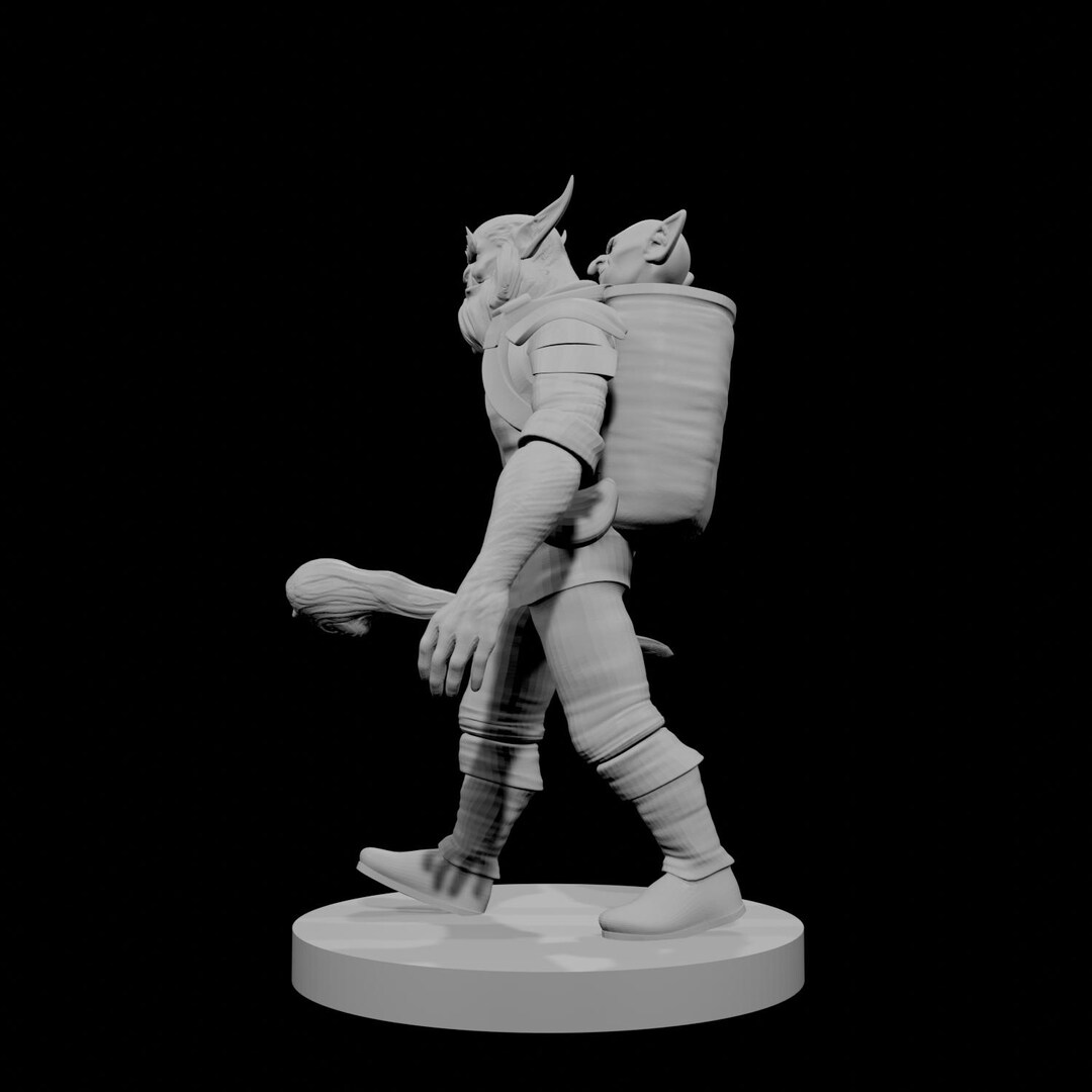 Bugbear Fighter W Goblin Buddy in Backpack | Unpainted Dnd Miniature - 3D Printed Tabletop RPG ...