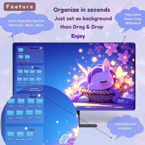 Kawaii Unicorn Desktop Wallpaper Organizer | Night Sky Fantasy | Galaxy ...