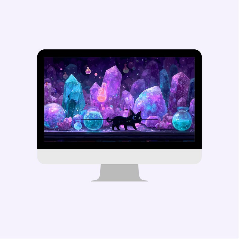 Black Cat Witch Wallpaper Bundle – Cozy Fantasy Night Desktop & Phone ...