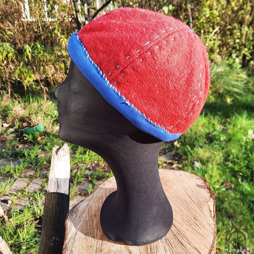Birka Viking Hat in Wool and Linen Red and Blue Size 59cm Reenactment ...